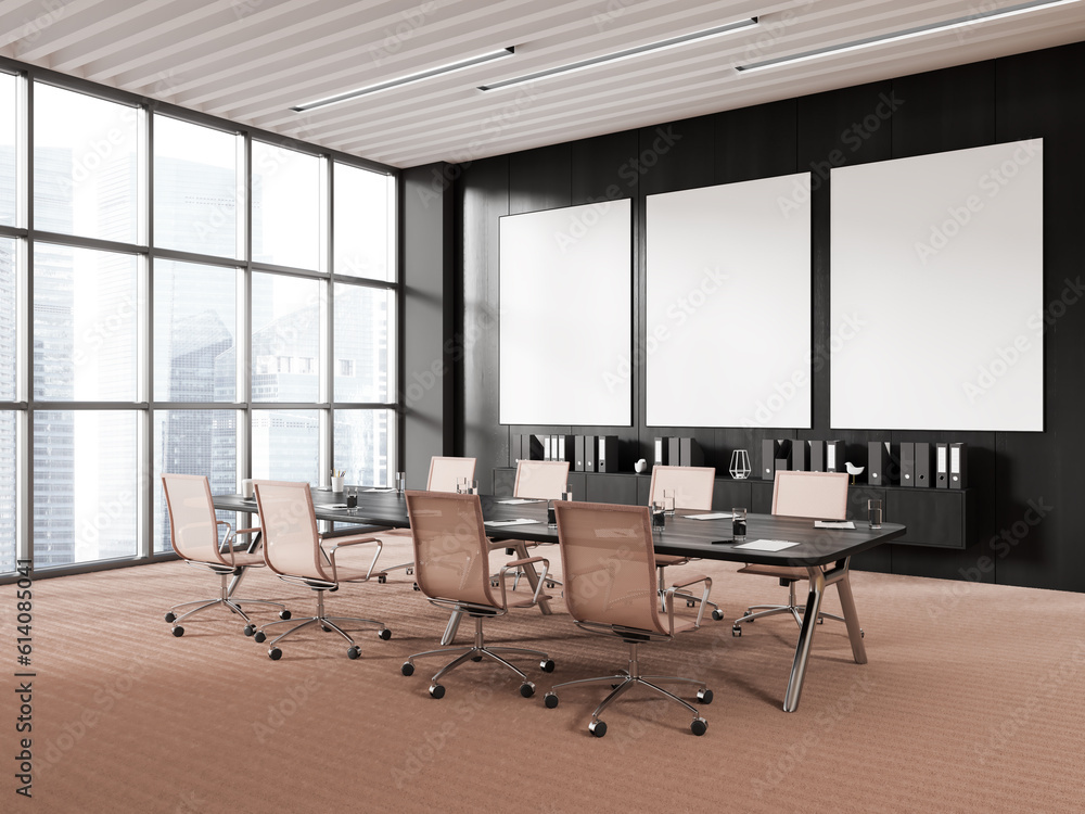 Conference room interior with chairs and table, window and mockup ...