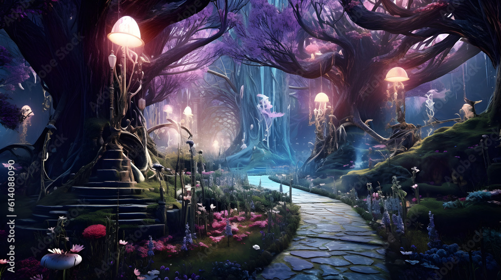 Enchanted fairy forest. Fantasy magical mystic digital painting ...