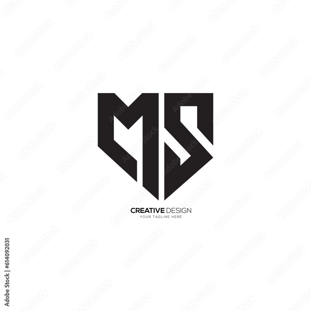 Letter MS with shield shape cyber security business monogram logo. SM ...