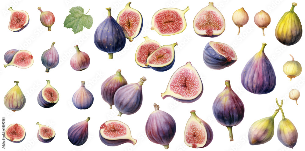 Figs botanical illustration collection, cut figs, whole figs PNG ...