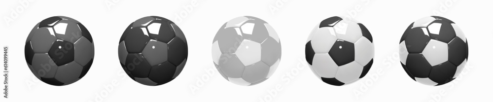 Set of soccer balls in classic shape. Football balls glossy figurines ...
