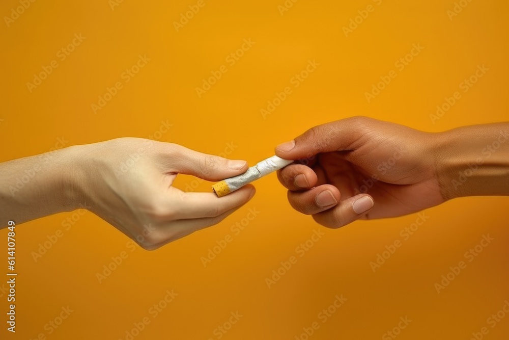 hands separating cigarettes in smoking and nonsmoking concept with ...