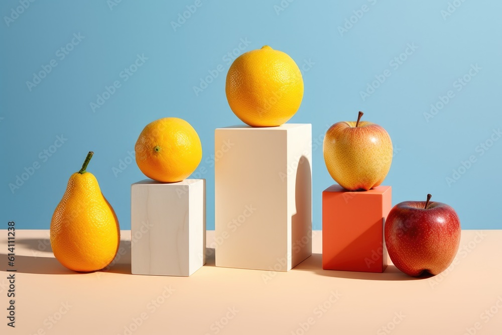 six white wooden block on a yellow background with various types of ...