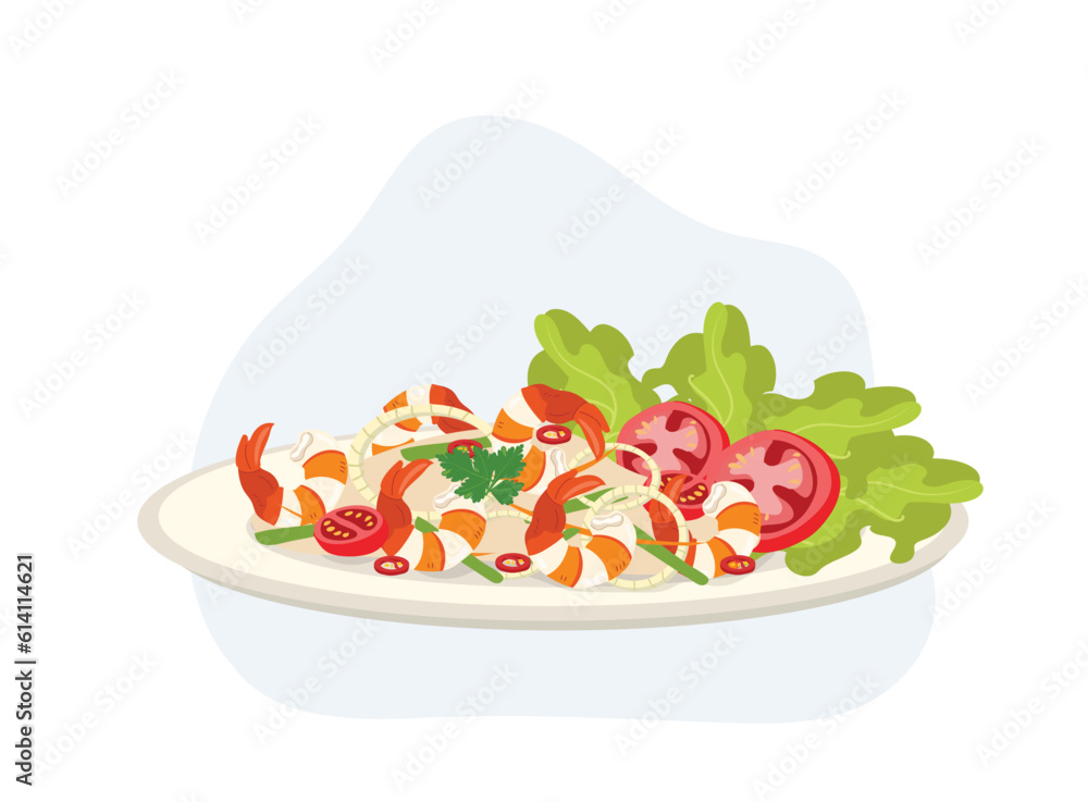 Vermicelli and shrimp salad, a popular Thai salad. Spicy Thai food ...