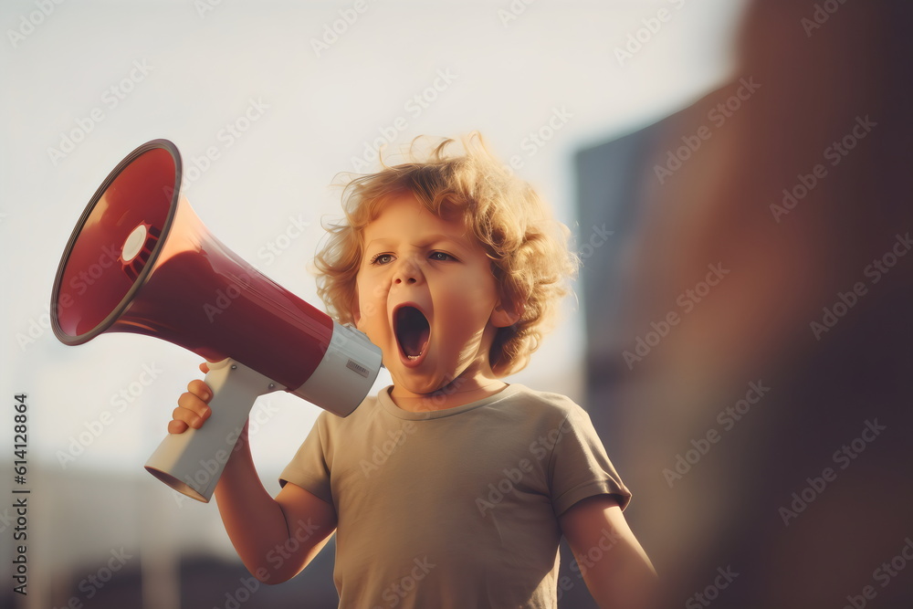 child with megaphone yelling in anger, created with generative ai Stock ...