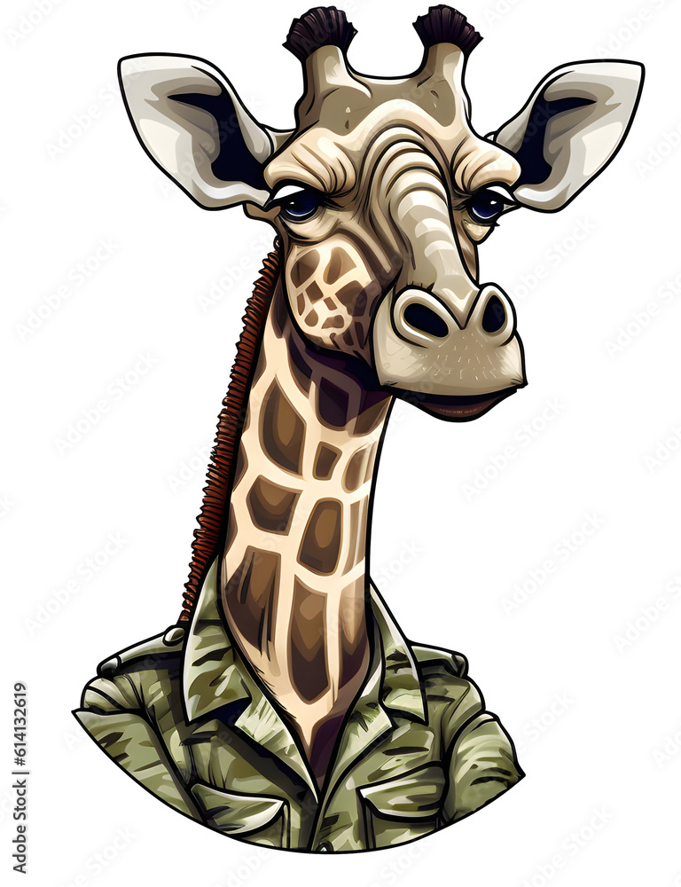 giraffe soldier portrait, clipart isolated on transparent white ...