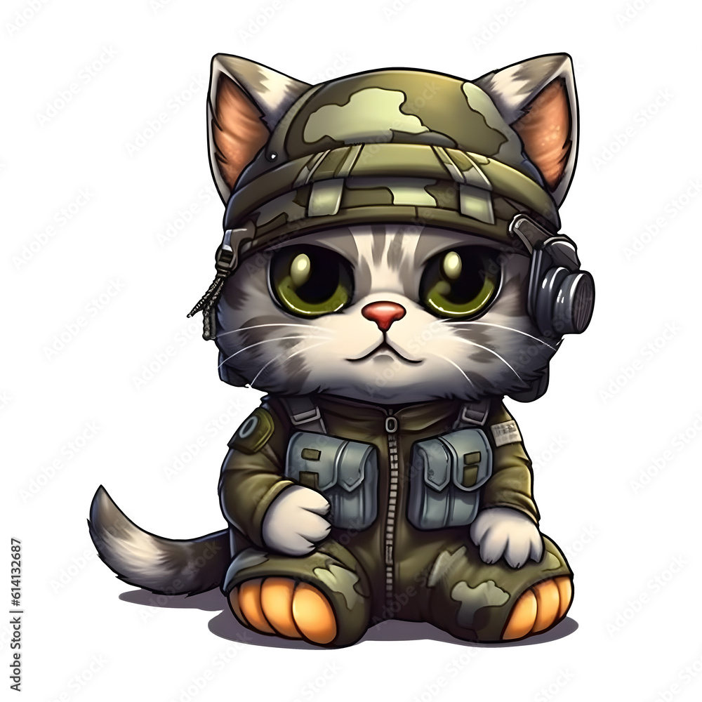 cat in soldier uniform cartoon, clipart isolated on transparent ...