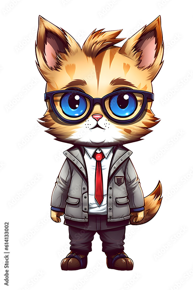 cat office worker in glasses, clothes and tie cartoon, clipart isolated ...
