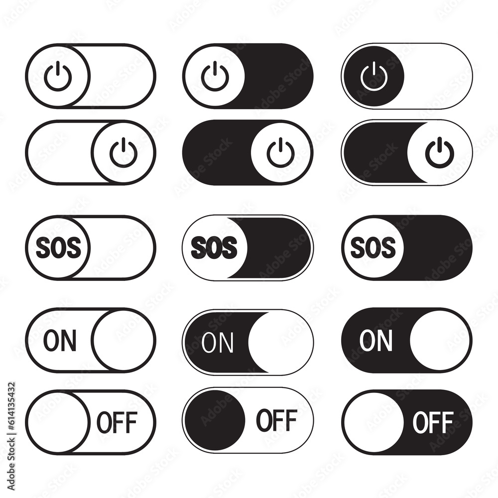 Icon set of swither, On and Off Toggle Switch Buttons, vector icon ...