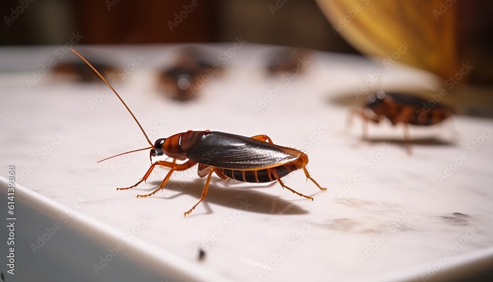 cockroach infestation in the kitchen, insects on the floor without ...