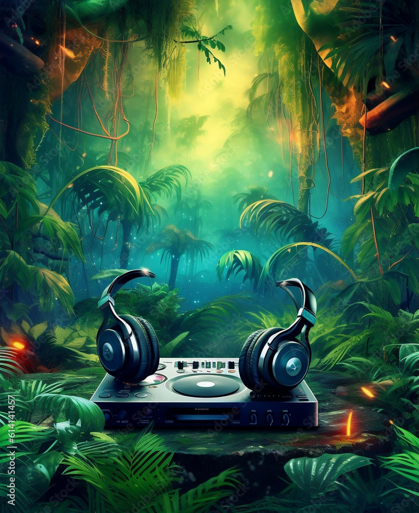 dj with jungle background Stock Illustration | Adobe Stock