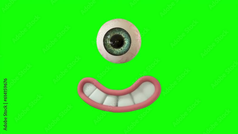 funny cartoon face reaction with Single eye and mouth on green screen ...