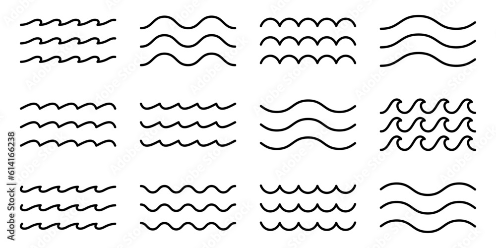 Set of line water waves icon. Sea waves vector illustration flat simple ...