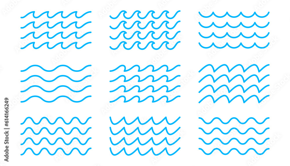 Set of line water waves icon. Sea waves vector illustration flat simple ...