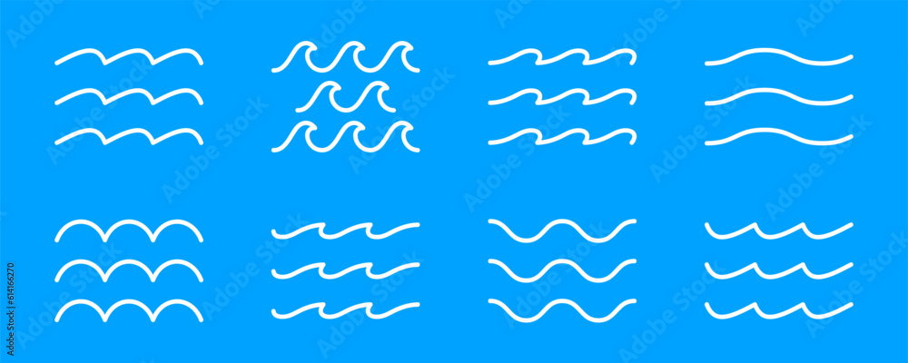 Vetor de Set of line water waves icon. Sea waves vector illustration ...