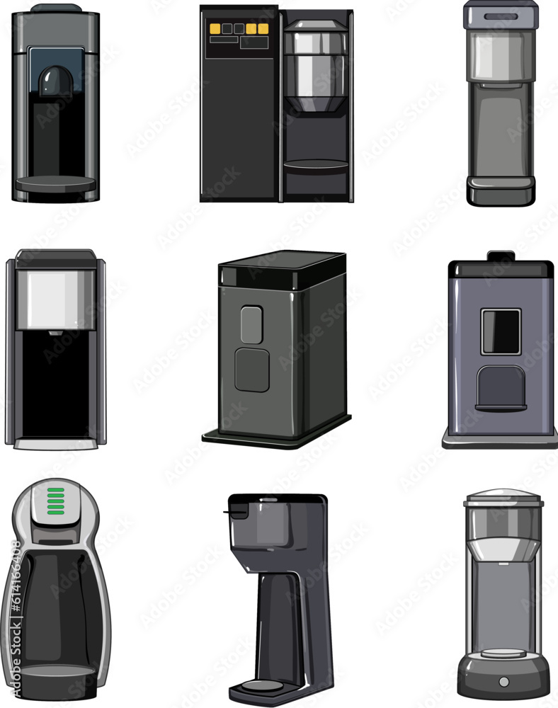 capsule coffee maker set cartoon. espresso machine, drink breakfast ...