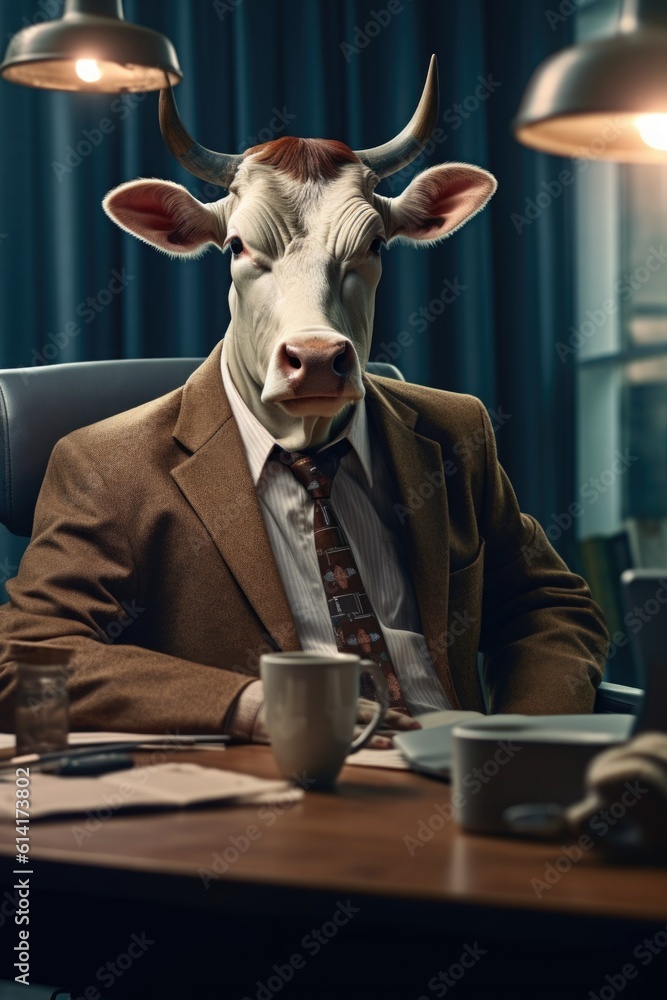 Fashion photography of a anthropomorphic cow dressed as businessman ...
