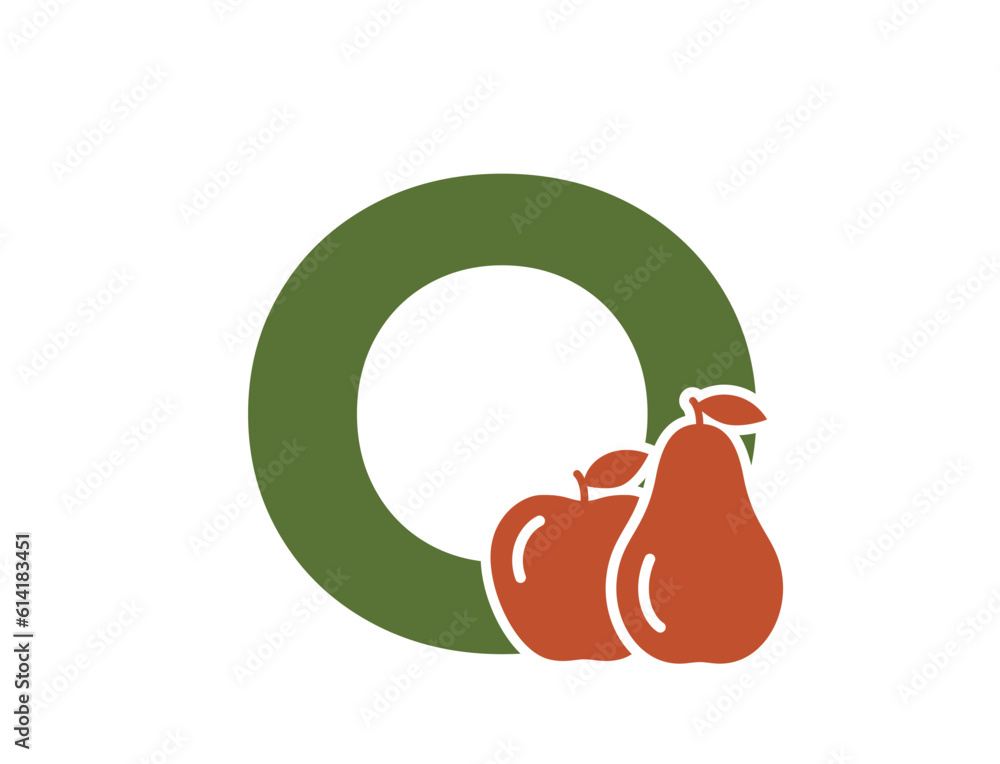 letter o with apple and pear. creative fruit alphabet logo. gardening ...
