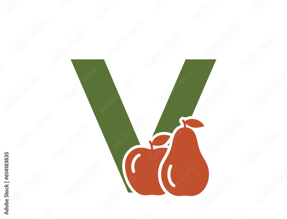 letter v with apple and pear. creative fruit and organic food alphabet ...
