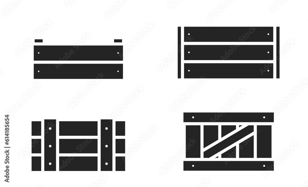 wooden crate box icon set. parcel and container for harvest ...