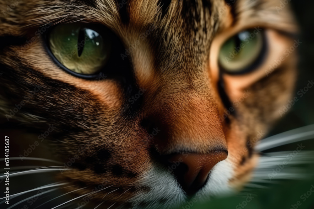 Cat eye. Eye of the tiger. Closeup of feline face with green eye and ...