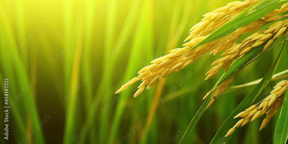 Golden Rice Fields. Organic Farming Background with Closeup of paddy ...