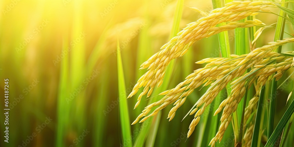 Golden Rice Fields. Organic Farming Background with Closeup of paddy ...