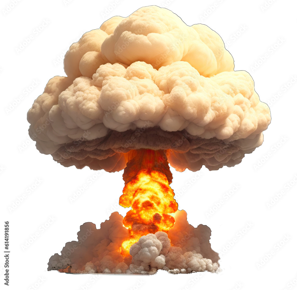 nuclear explosion mushroom with fire on transparent background ai ...