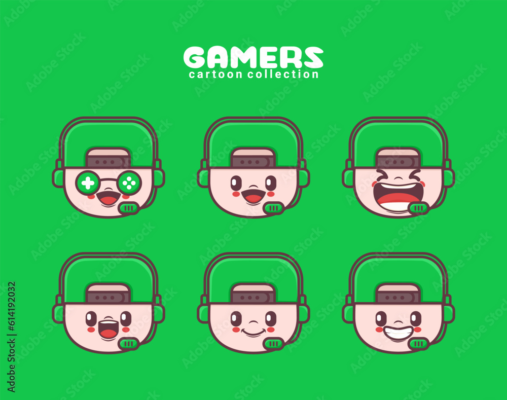cute gamer face cartoon collection Stock Vector | Adobe Stock