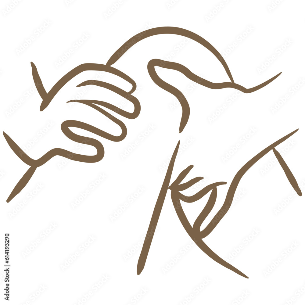 Minimal outline vector icon of the knee and leg massage. A simple brown ...