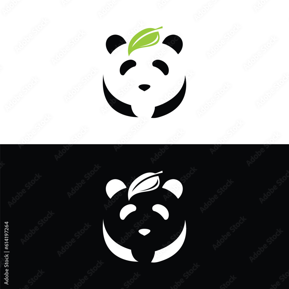 panda leaf logo design,panda logo template,Cute panda face,Love panda ...