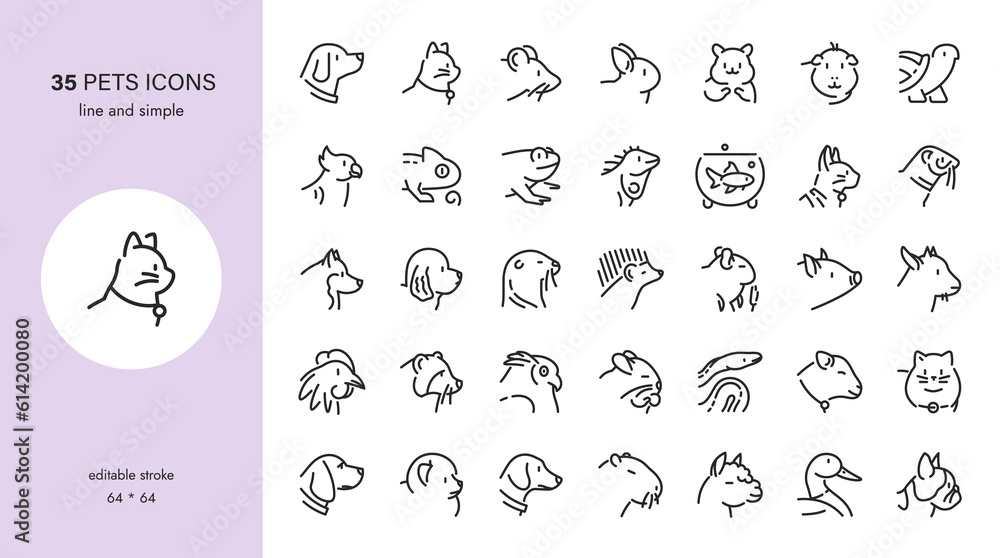 Pets Icons Set. Dog, Cat, Rat, Rabbit, Rodent, Raccoon, Lizard, Pig ...
