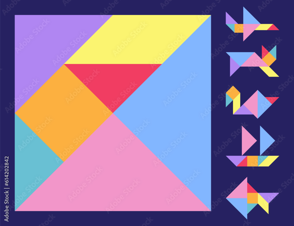 Tangram (Chinese dissection puzzle). Set of cards for talent ...