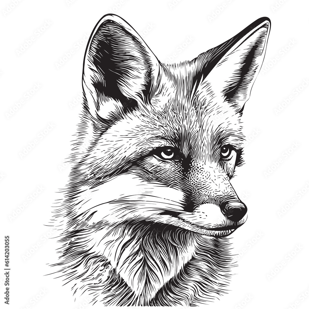 Fox portrait hand drawn sketch illustration Wild animals Stock Vector ...