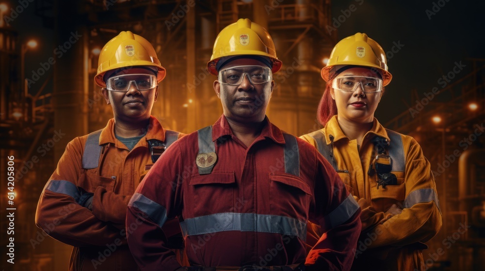 industry team Engineers of oil rigs, petrochemical, electricity, three ...