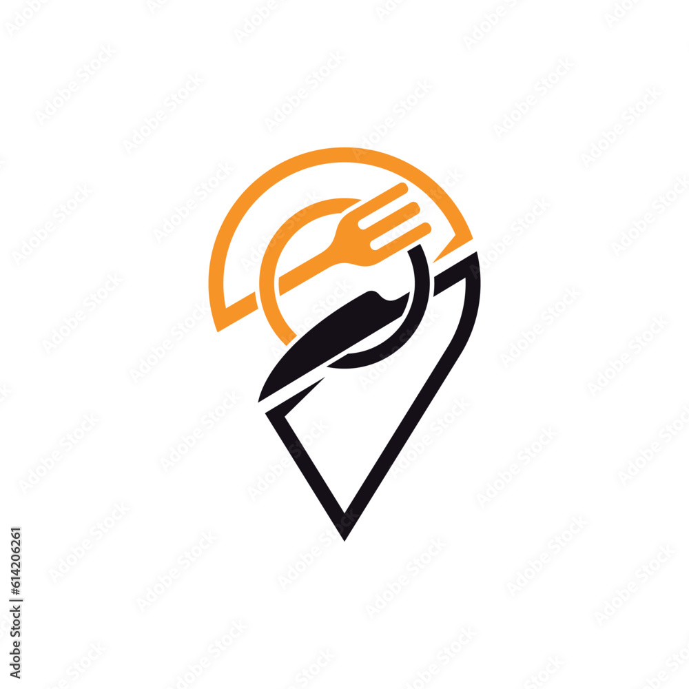 Food Pin location logo design template, food location logo, pin food ...