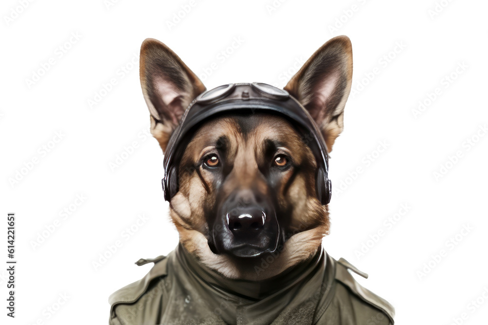 Cute dog German shepherd with soldier costume for military army ...