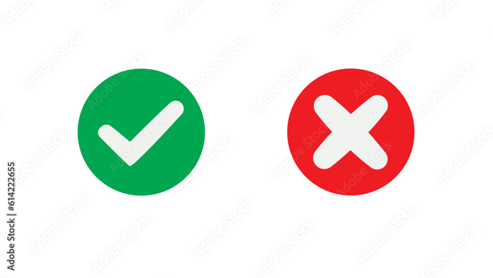 tick icon set, red and green icon, right or wrong icon, vector ...