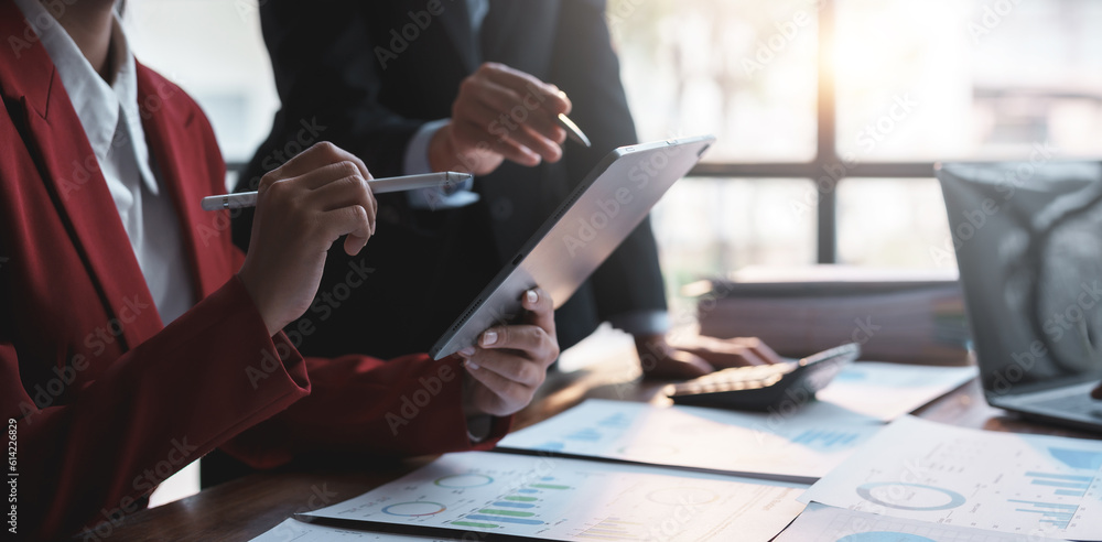 Group of business people working together on new project with planning ...