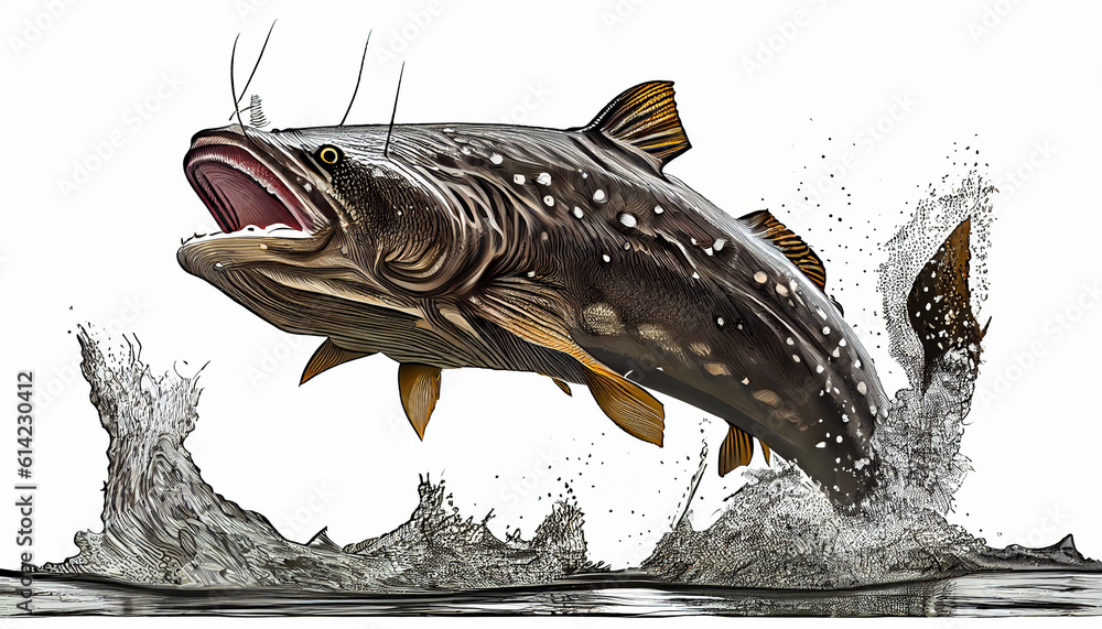 Illustration of freshwater catfish jumping isolated on white background ...