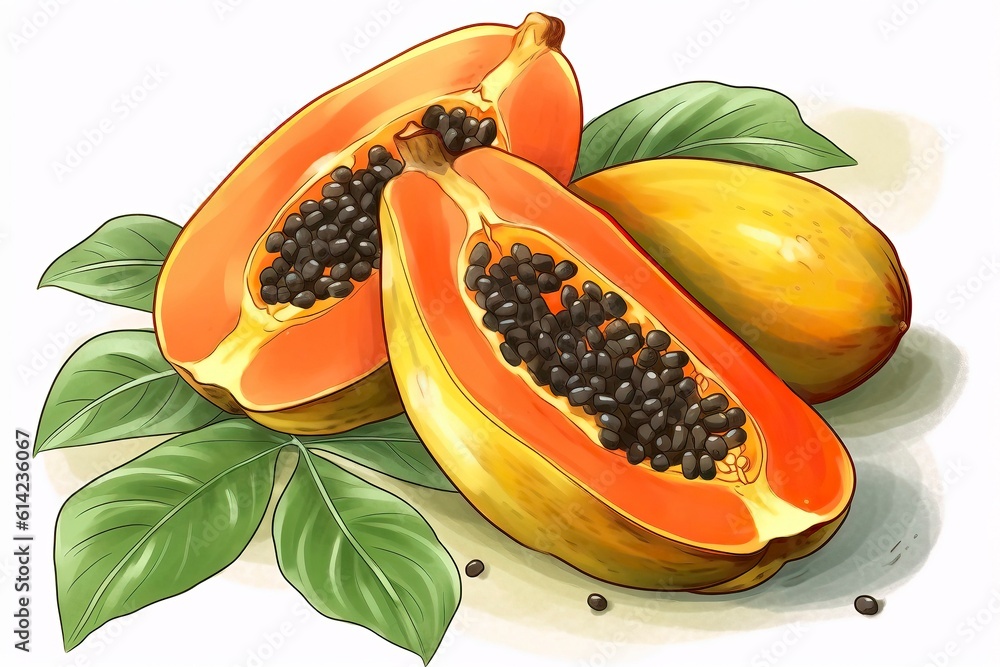 Papaya illustration. Fruit illustration. Generative AI Stock ...