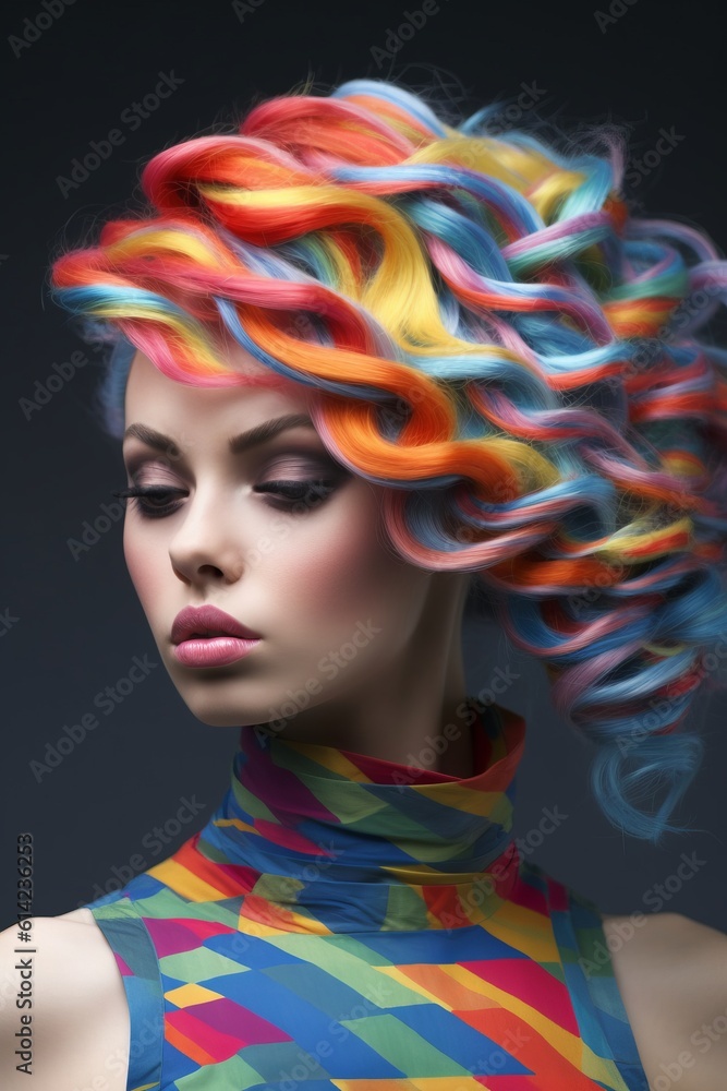 Illustration of a woman with colorful hair wearing a halter top ...