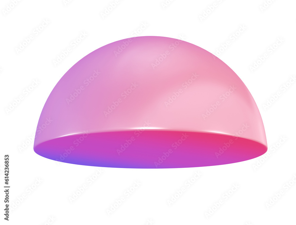 3d object semisphere metal geometric shape. Realistic glossy pink and ...