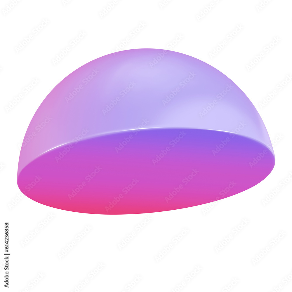 3d object semisphere metal geometric shape. Realistic glossy pink and ...