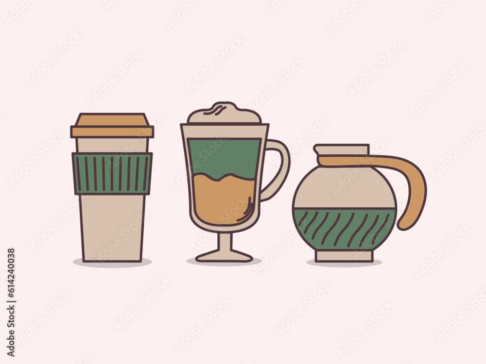 Coffee cup set. Vector collection with various cups of coffee. Stock ...