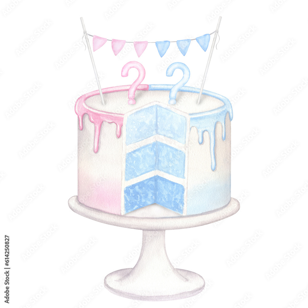 Cake it's a boy, blue filling, gender reveal party. Hand drawn ...