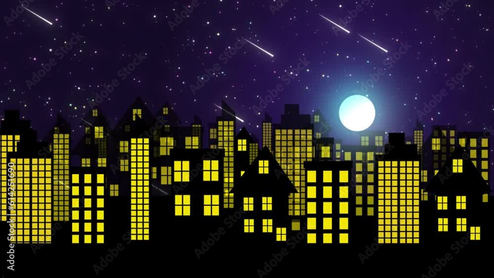 Night City Cartoon Animation Video. Cartoon Night City , City Landscape ...