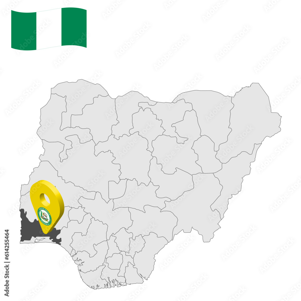 Vetor de Location Ogun State on map Nigeria. 3d Ogun location sign ...