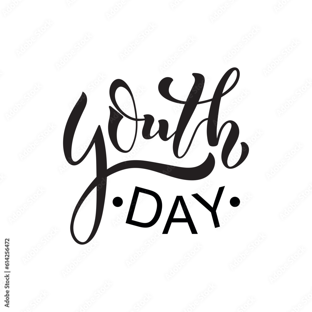 Youth day handwritten text isolated on white background. Hand lettering ...
