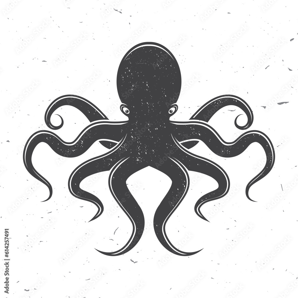 Octopus icon silhouette. Vector illustration. Vintage monochrome ...